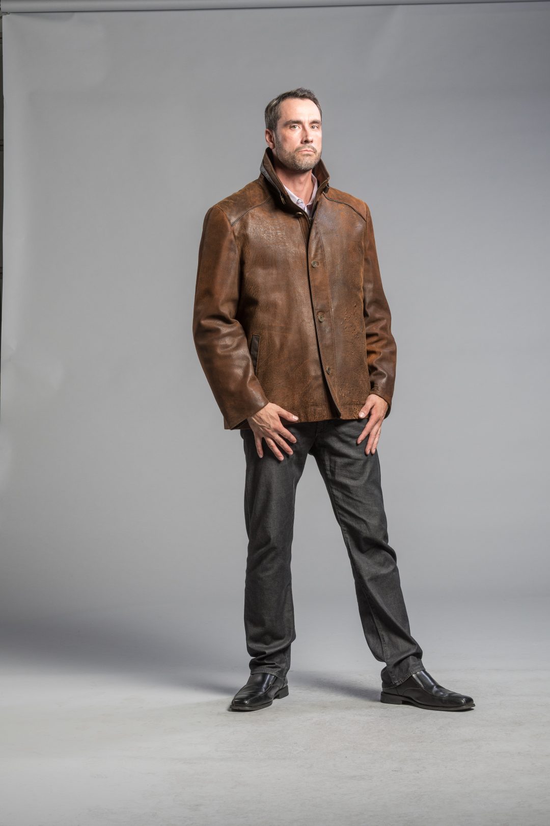 Distressed Rust Leather Jacket w/Removable Red Fox Liner - Dittrich Furs